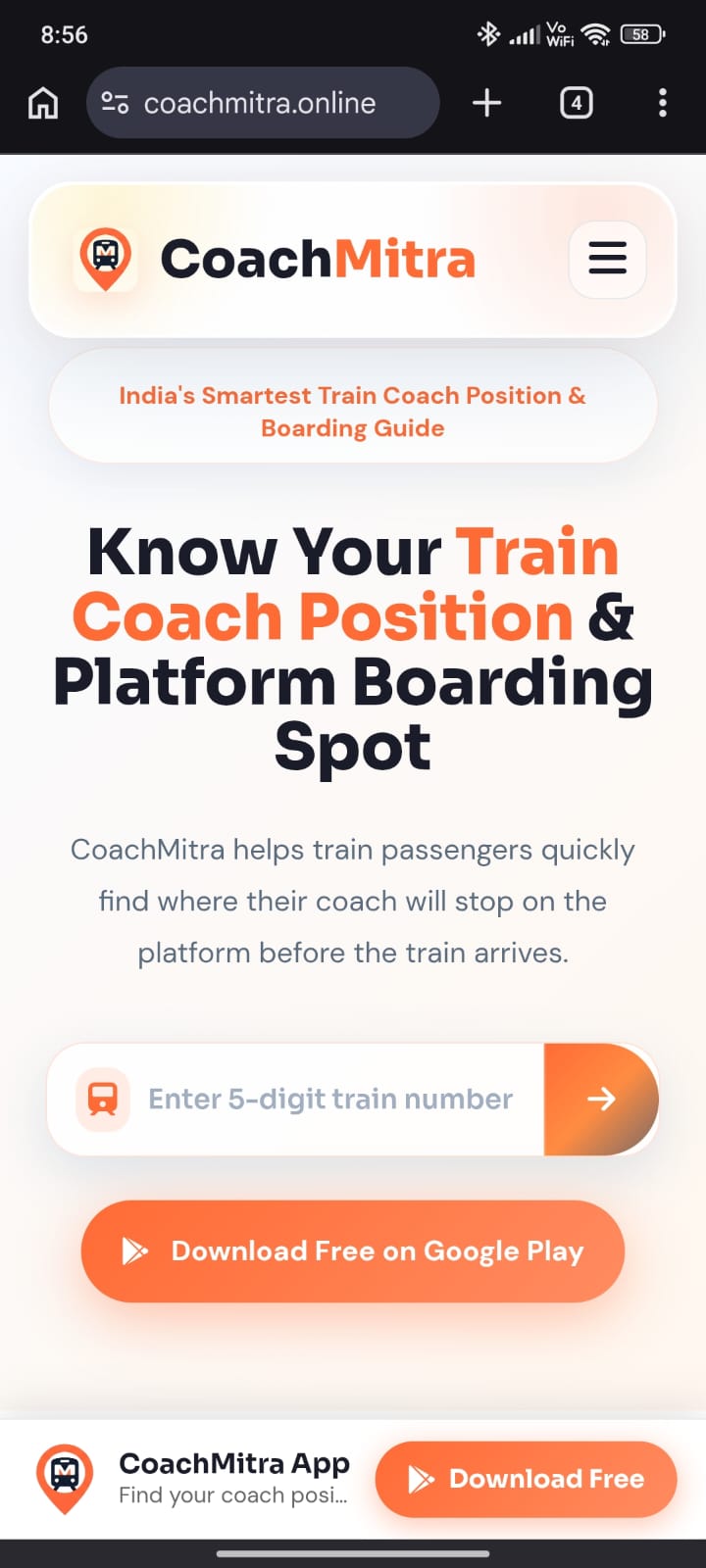 Coach Position Checker for Indian Railways | CoachMitra